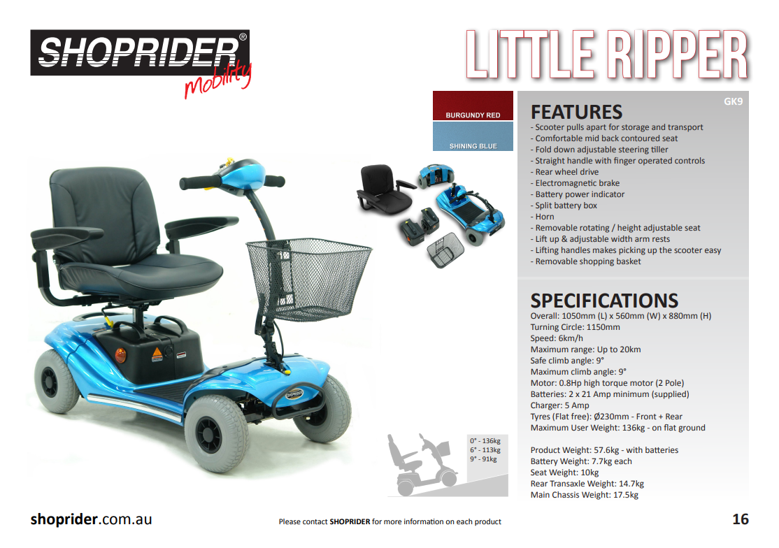 Shoprider Mobility Scooter GK9 Little Ripper-Blue | RAA
